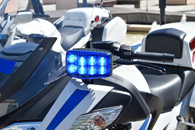 Front View Of A Police Motorcycle Stock Photo - Image of help ...