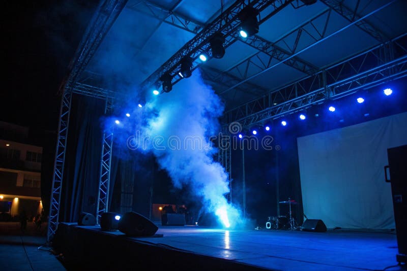 Blue Lights on the Stage and Smoke Stock Illustration - Illustration of ...
