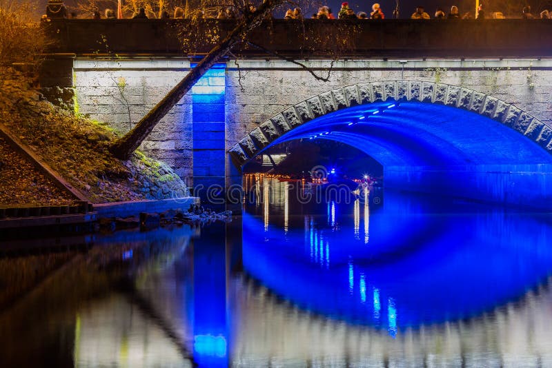 Blue Lights Under the Bridge Channel Stock Photo - Image of ...
