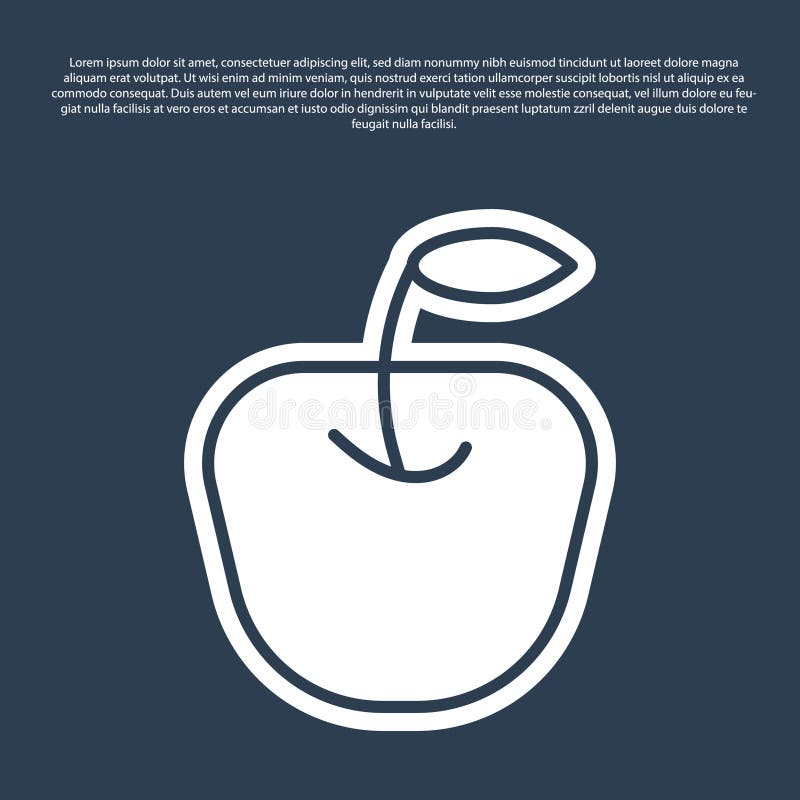 Blue Line Apple Icon Isolated on Blue Background. Fruit with Leaf ...
