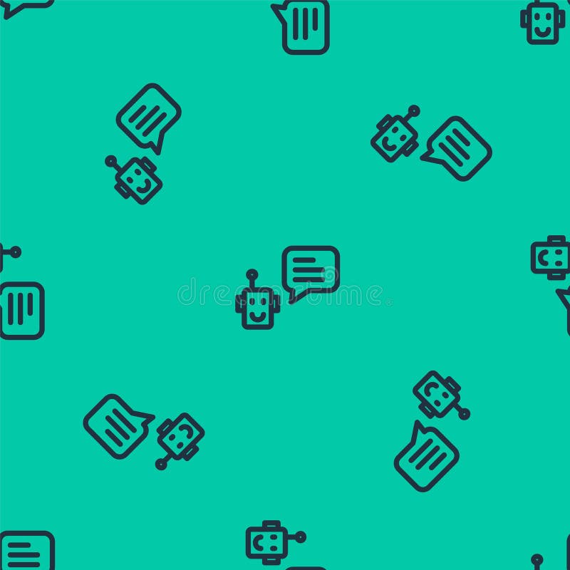 Blue Line Bot Icon Isolated Seamless Pattern on Green Background. Robot ...