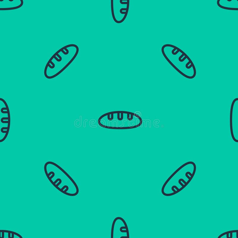 Blue Line Bread Loaf Icon Isolated Seamless Pattern on Green Background ...