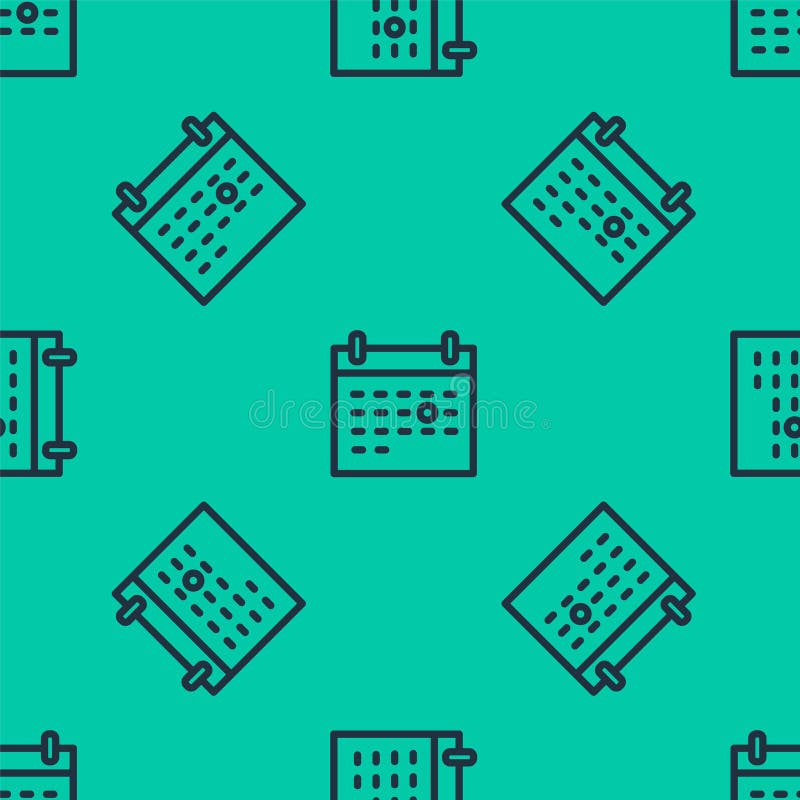 Blue Line Calendar Death Icon Isolated Seamless Pattern on Green ...