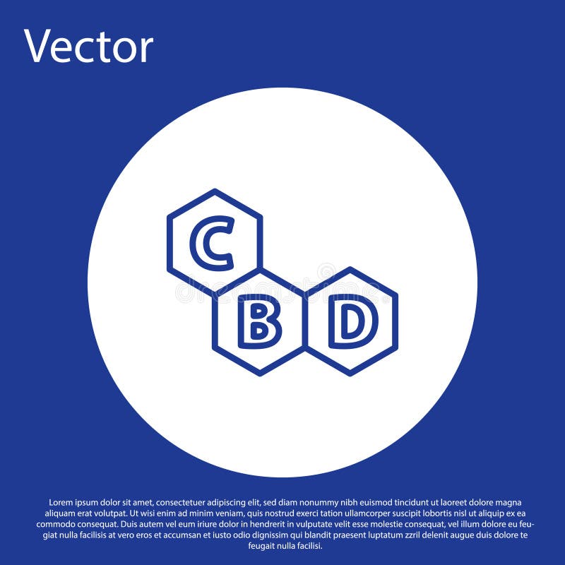 Blue Line Cannabis Molecule Icon Isolated on Blue Background ...