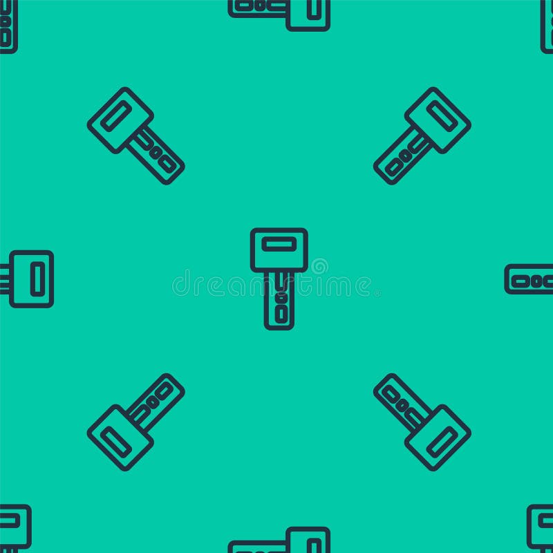 Blue Line Car Key with Remote Icon Isolated Seamless Pattern on Green ...