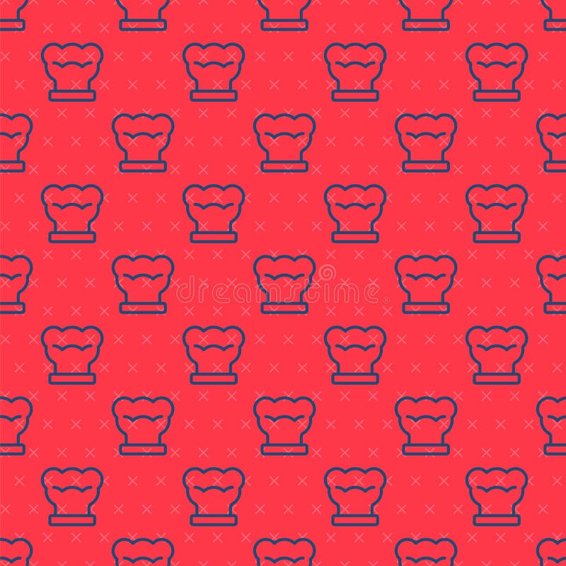 Blue Line Chef Hat Icon Isolated Seamless Pattern on Red Background ...