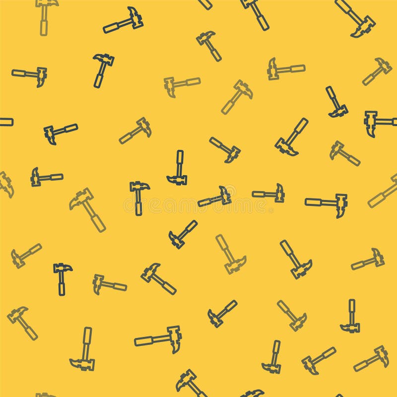 Blue Line Claw Hammer Icon Isolated Seamless Pattern on Yellow ...