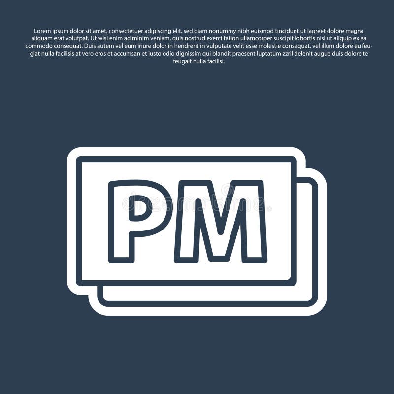 Blue Line Clock PM Icon Isolated on Blue Background. Time Symbol Stock ...