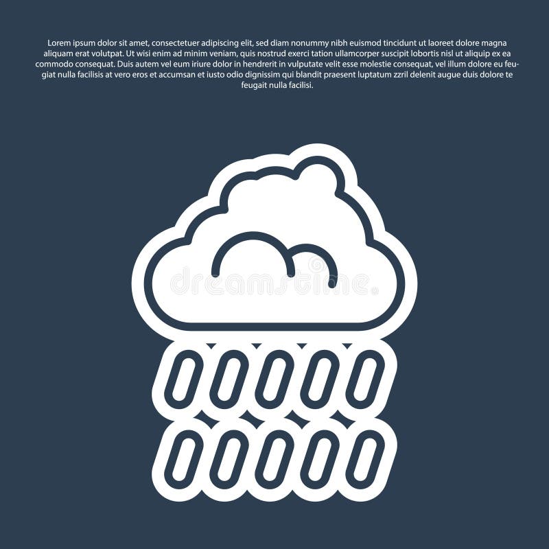 Blue Line Cloud with Rain Icon Isolated on Blue Background. Rain Cloud ...