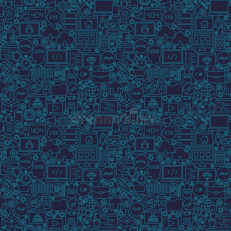 Blue Line Coding Seamless Pattern Stock Vector Illustration Of