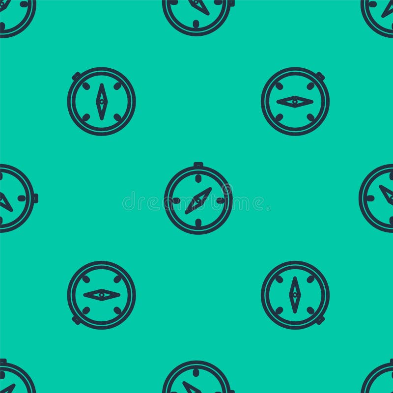 Blue Line Compass Icon Isolated Seamless Pattern on Green Background ...