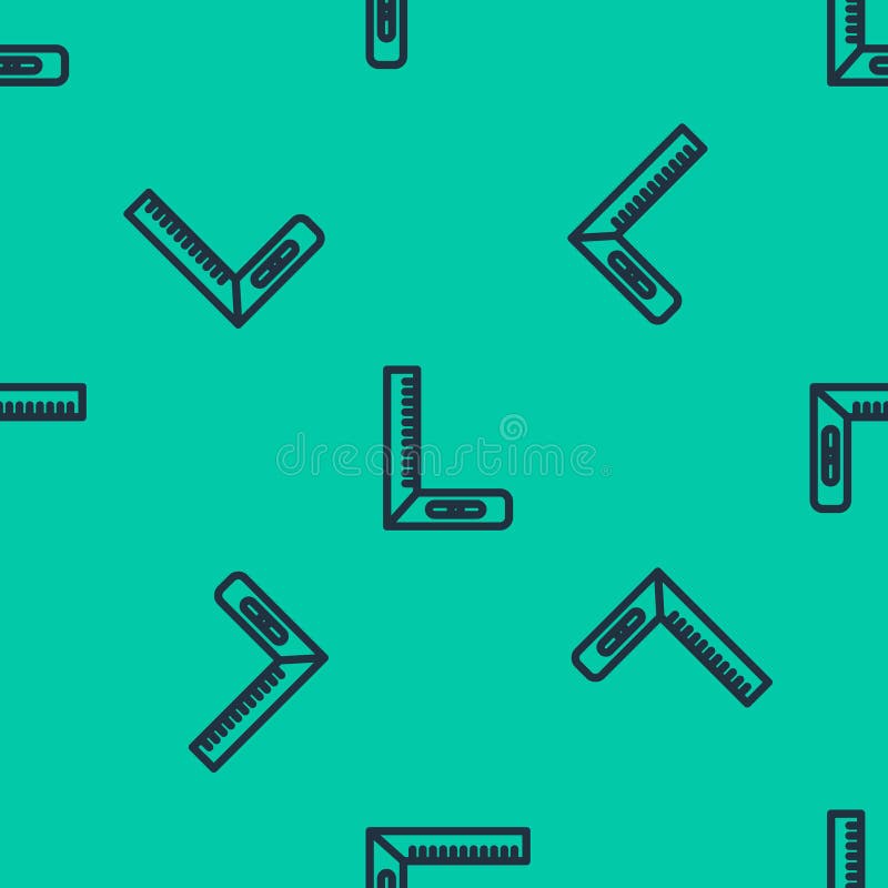 Blue Line Corner Ruler Icon Isolated Seamless Pattern on Green ...