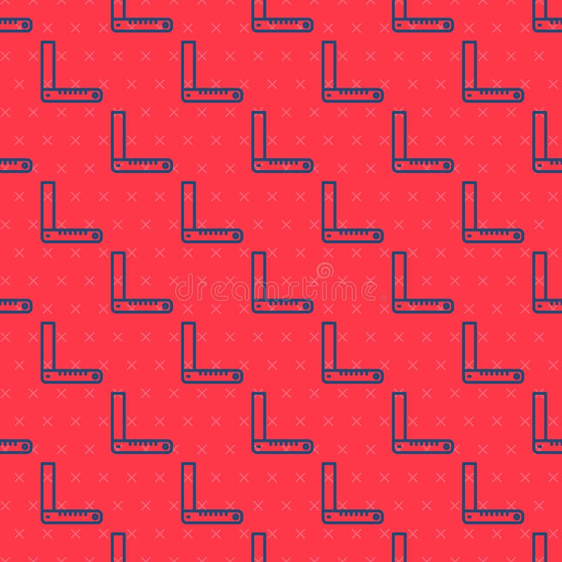 Blue Line Corner Ruler Icon Isolated Seamless Pattern on Red Background ...