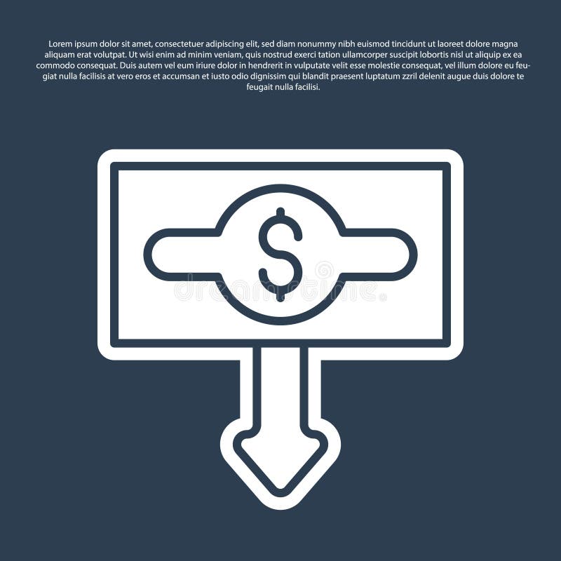 Blue Line Dollar Rate Decrease Icon Isolated on Blue Background. Cost ...