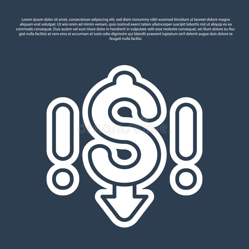 Blue Line Dollar Rate Decrease Icon Isolated on Blue Background. Cost Reduction. Money Symbol ...