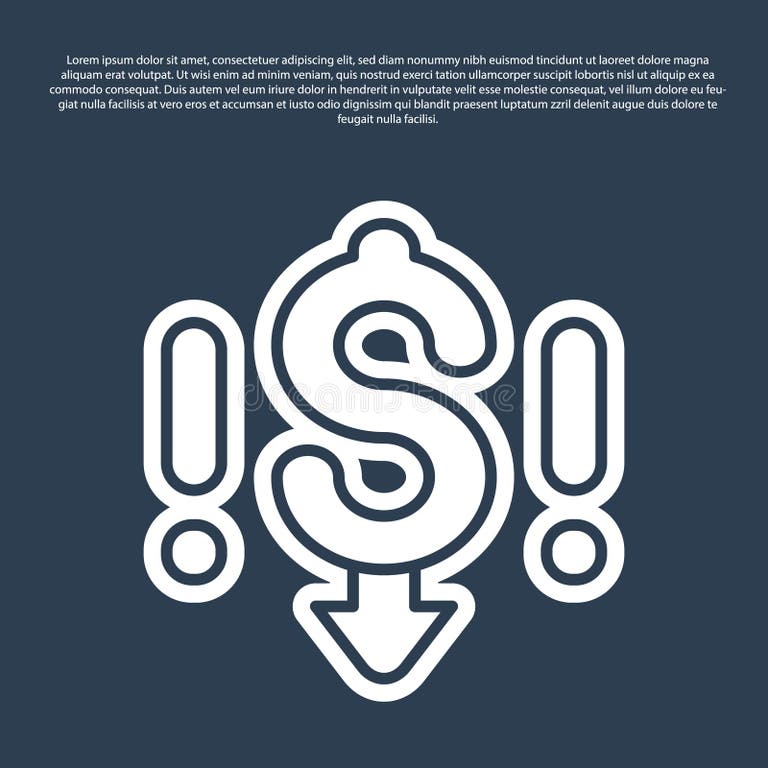 Blue Line Dollar Rate Decrease Icon Isolated on Blue Background. Cost Reduction. Money Symbol ...