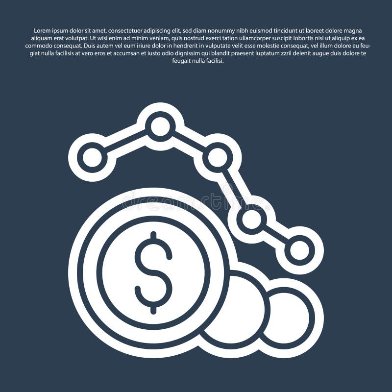 Blue Line Dollar Rate Decrease Icon Isolated on Blue Background. Cost Reduction. Money Symbol ...