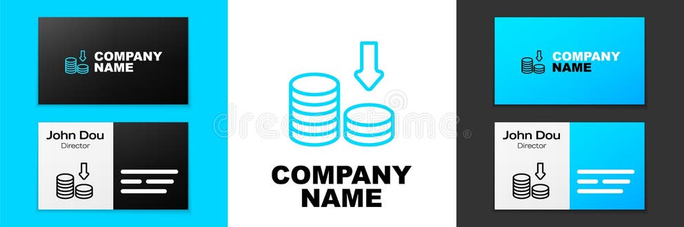 Blue Line Dollar Rate Decrease Icon Isolated on White Background. Cost Reduction. Money Symbol ...