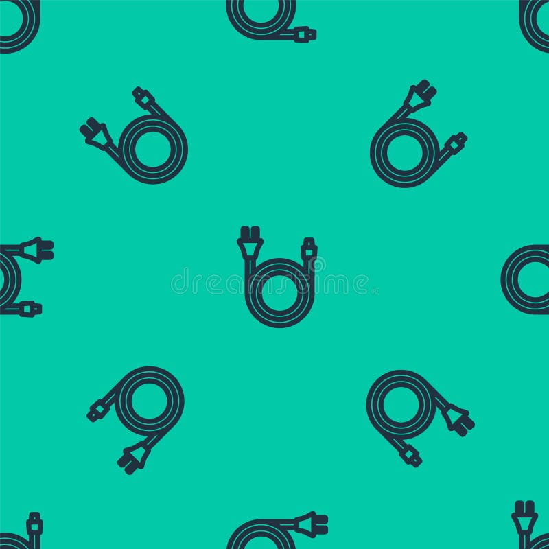 Blue Line Electric Plug Icon Isolated Seamless Pattern on Green ...