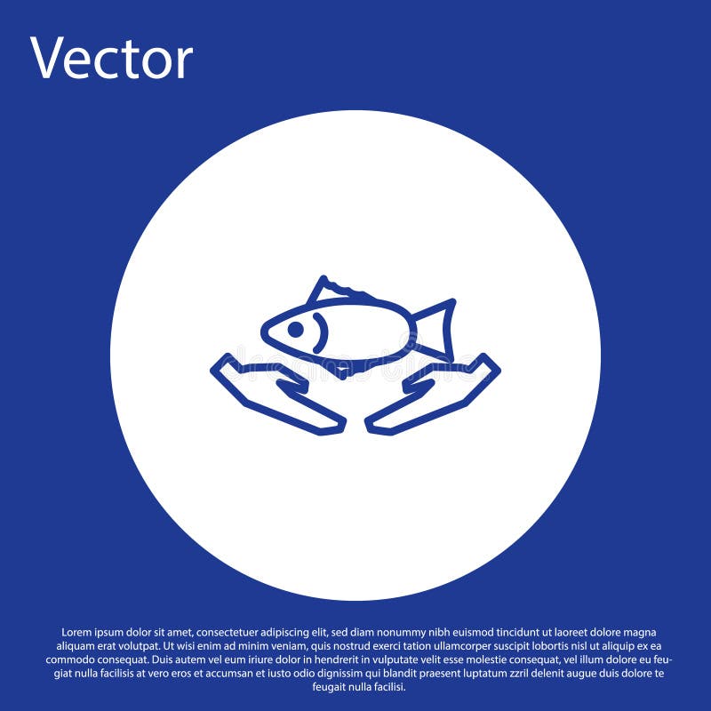 Blue Line Fish Care Icon Isolated on Blue Background. White Circle ...