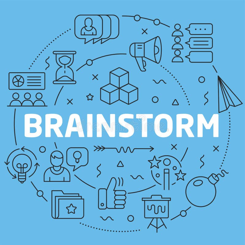 Blue Line Flat Circle Illustration Brainstorm Stock Vector ...