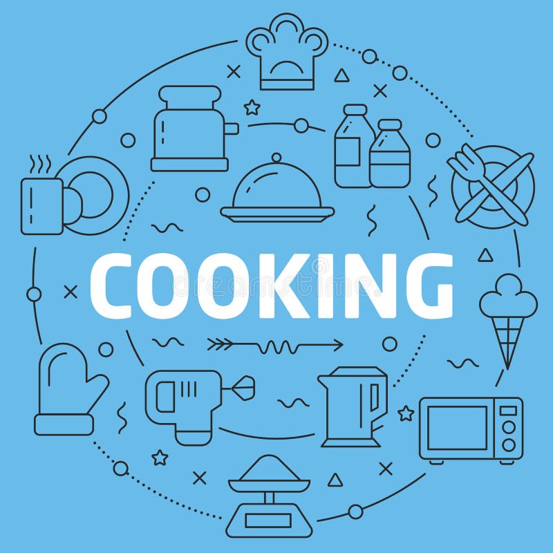 Blue Line Flat Circle Illustration Cooking Stock Vector - Illustration ...