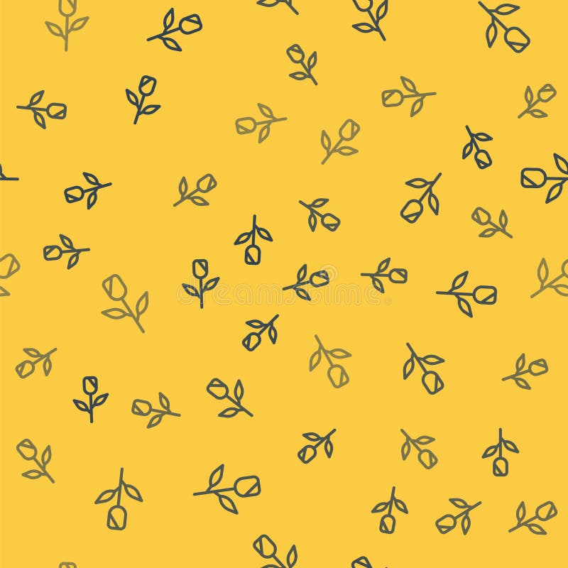 Blue Line Flower Rose Icon Isolated Seamless Pattern on Yellow ...