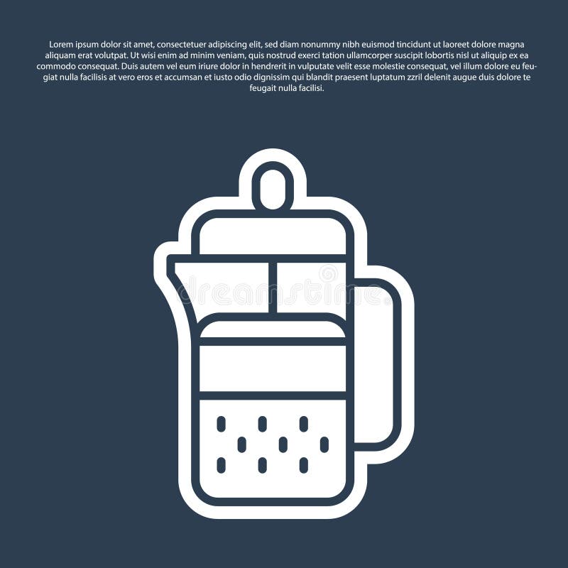 Blue Line French Press Icon Isolated on Blue Background. Vector Stock ...