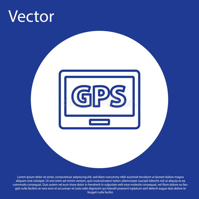 Blue Line Gps Device with Map Icon Isolated on Blue Background. White ...
