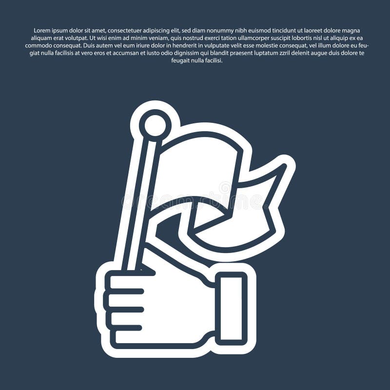 Blue Line Hand Holding Flag Icon Isolated on Blue Background. Victory ...