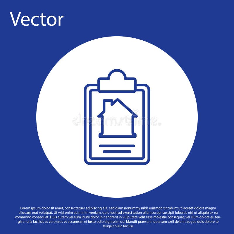 Blue Line House Contract Icon Isolated on Blue Background. Contract ...