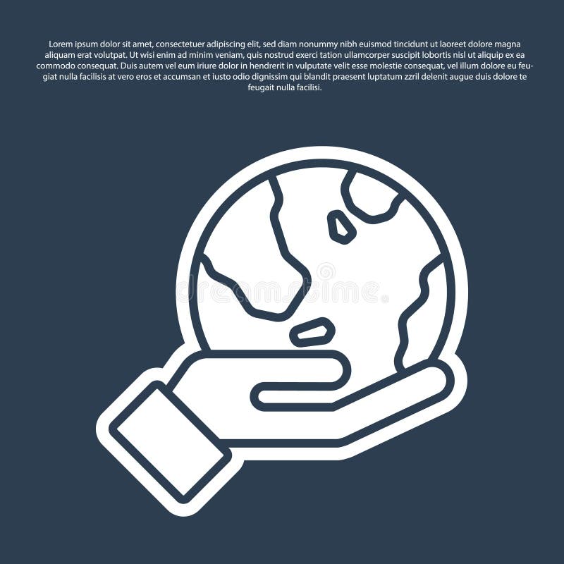 Blue Line Human Hand Holding Earth Globe Icon Isolated on Blue ...