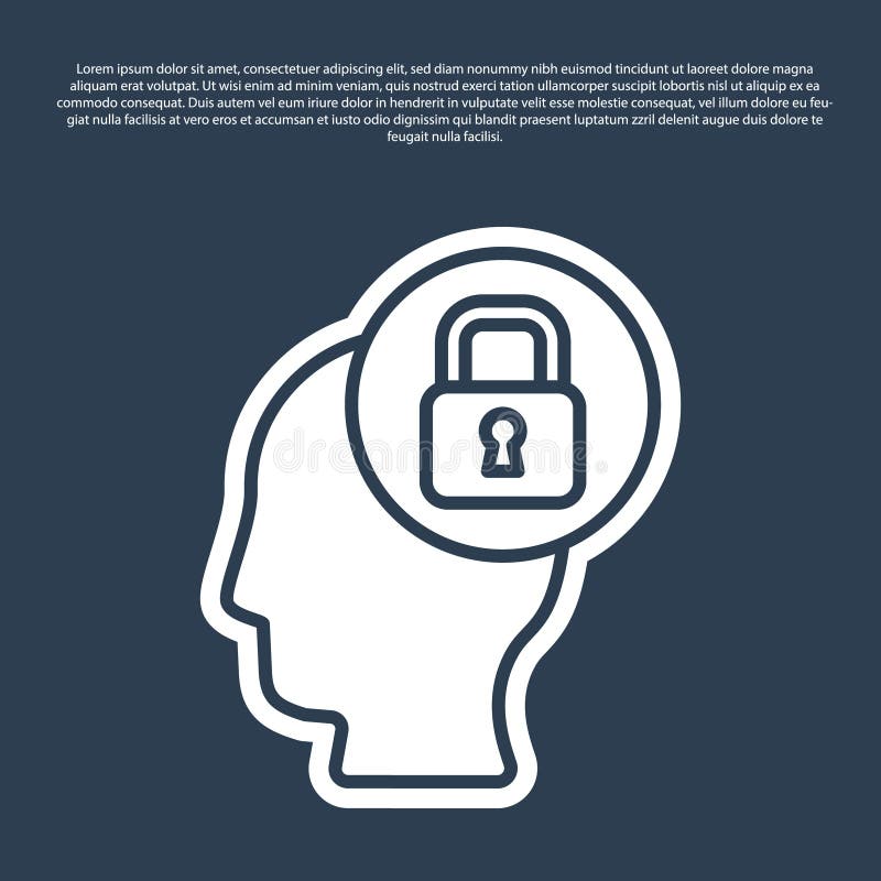 Blue Line Human Head with Lock Icon Isolated on Blue Background. Vector ...