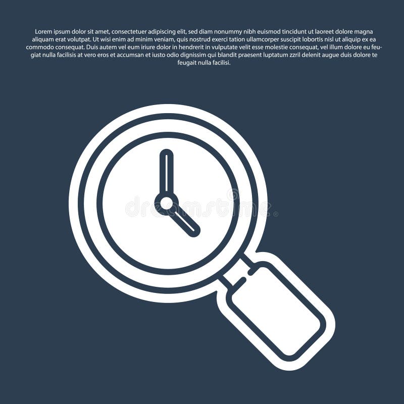 Blue Line Magnifying Glass with Clock Icon Isolated on Blue Background ... Blue Line Magnifying Glass with Clock Icon Isolated on Blue Background ...