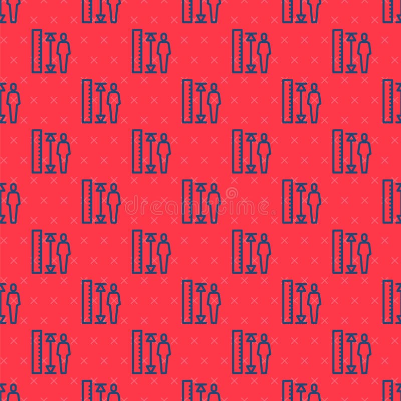 Blue Line Measuring Height Body Icon Isolated Seamless Pattern on Red ...