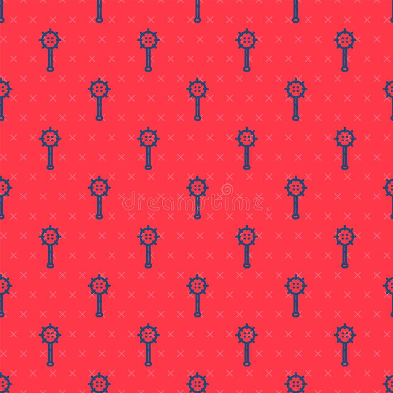 Blue Line Medieval Chained Mace Ball Icon Isolated Seamless Pattern on ...