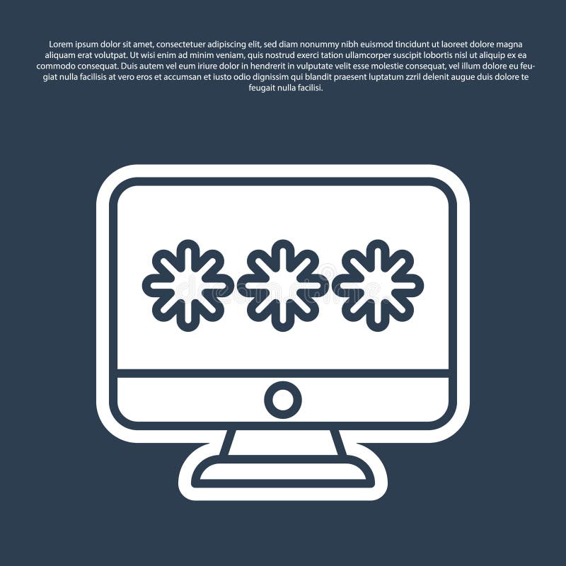 Blue Line Monitor with Password Notification Icon Isolated on Blue ...