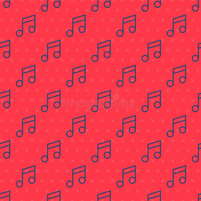 Blue Line Music Note, Tone Icon Isolated Seamless Pattern on Red ...