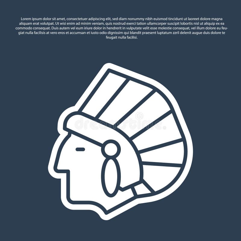 Blue Line Native American Indian Icon Isolated on Blue Background ...