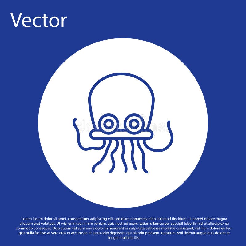 Blue Line Octopus Icon Isolated on Blue Background. White Circle Button ...