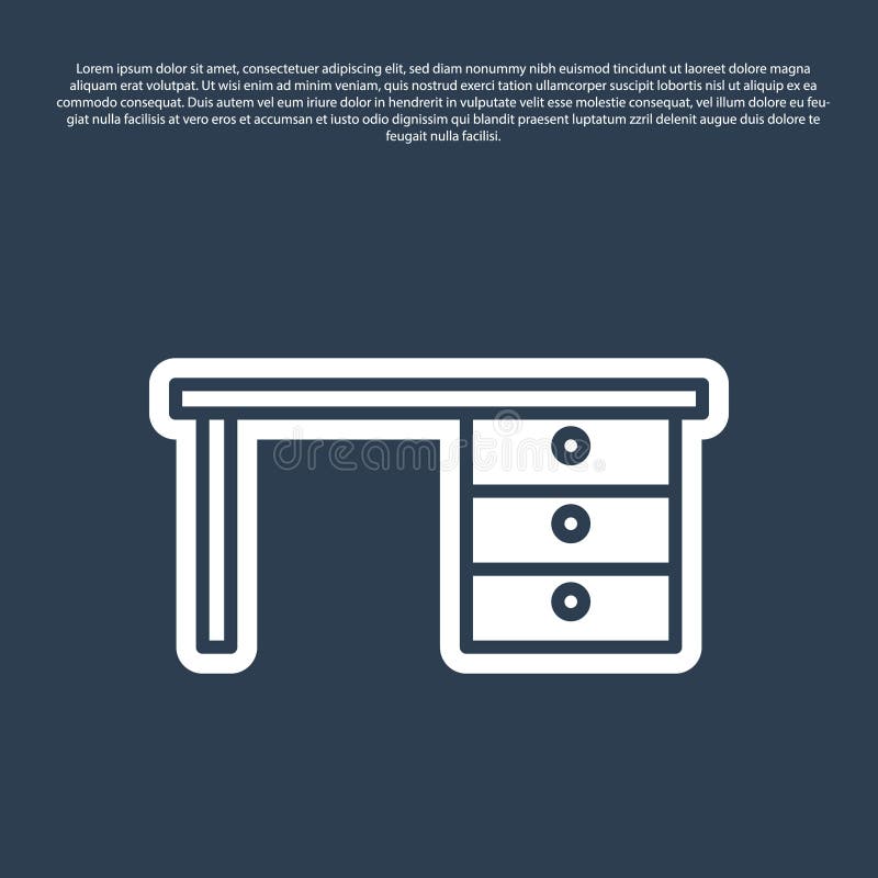 Blue Line Office Desk Icon Isolated on Blue Background. Vector Stock ...