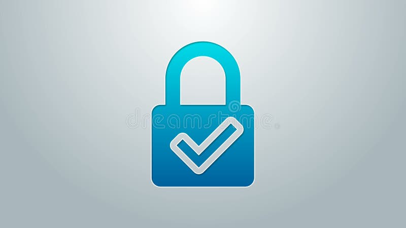Blue Line Open Padlock and Check Mark Icon Isolated on Grey Background ...