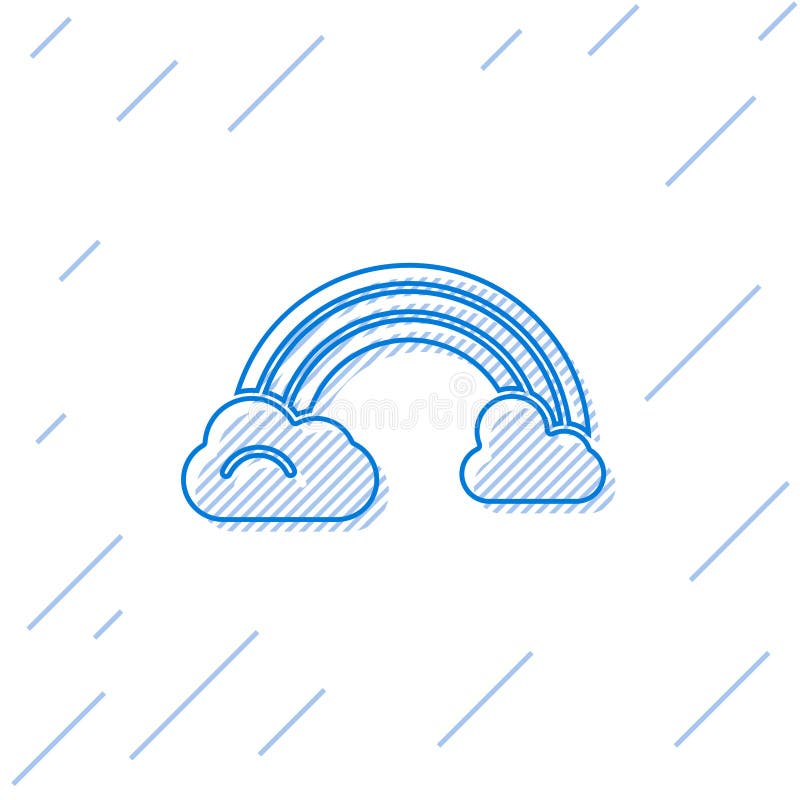 Blue Line Rainbow with Clouds Icon Isolated on White Background. Vector ...