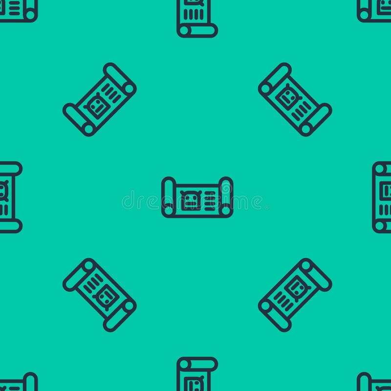 Blue Line Robot Blueprint Icon Isolated Seamless Pattern on Green ...