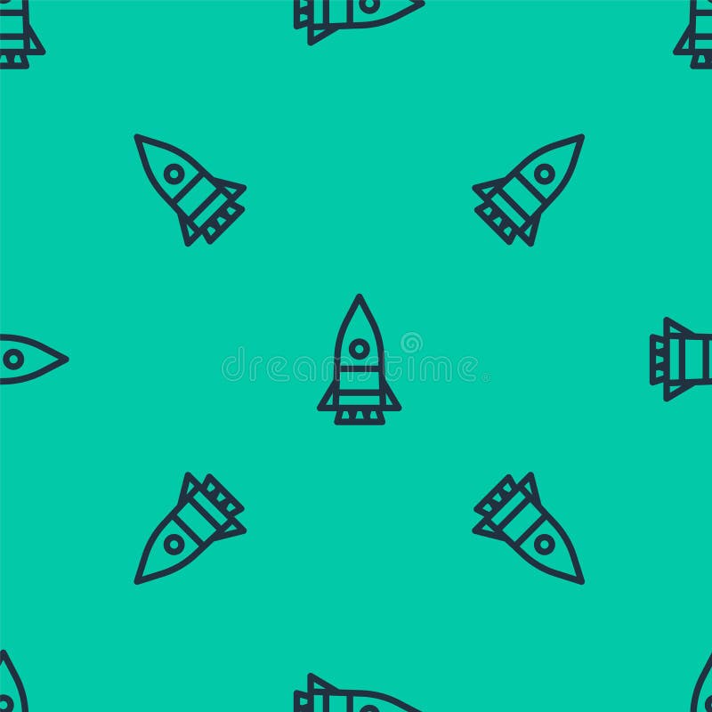 Blue Line Rocket Ship Icon Isolated Seamless Pattern on Green ...