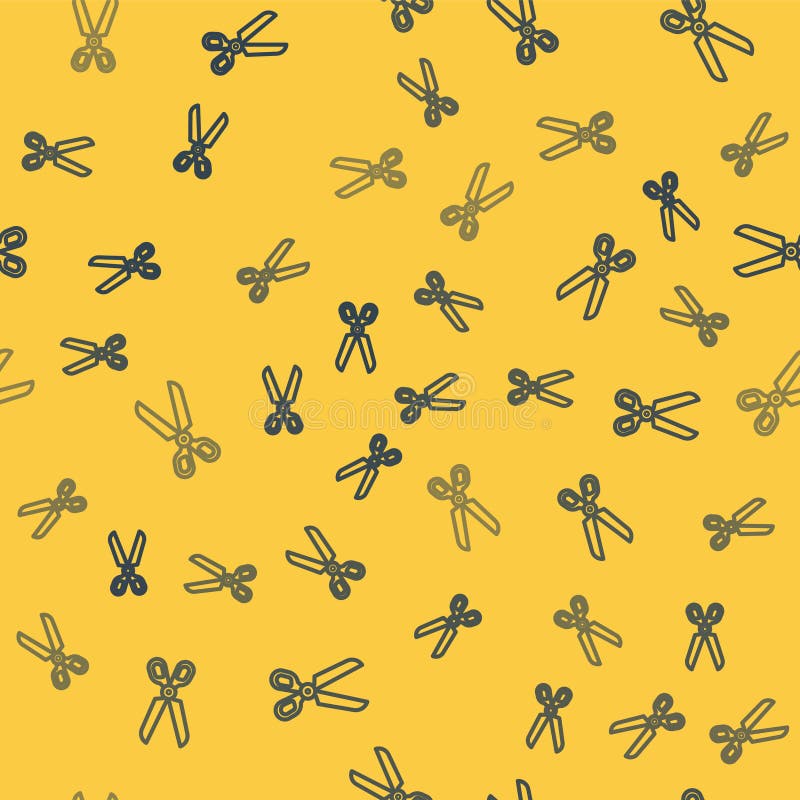 Blue Line Scissors Icon Isolated Seamless Pattern on Yellow Background ...