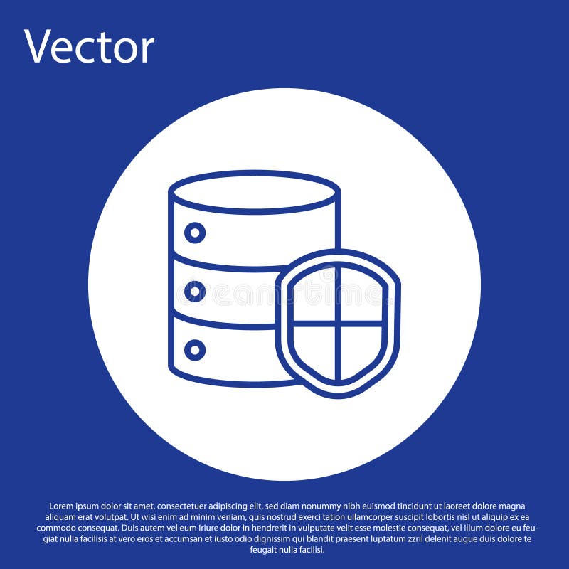 Blue Line Server with Shield Icon Isolated on Blue Background ...