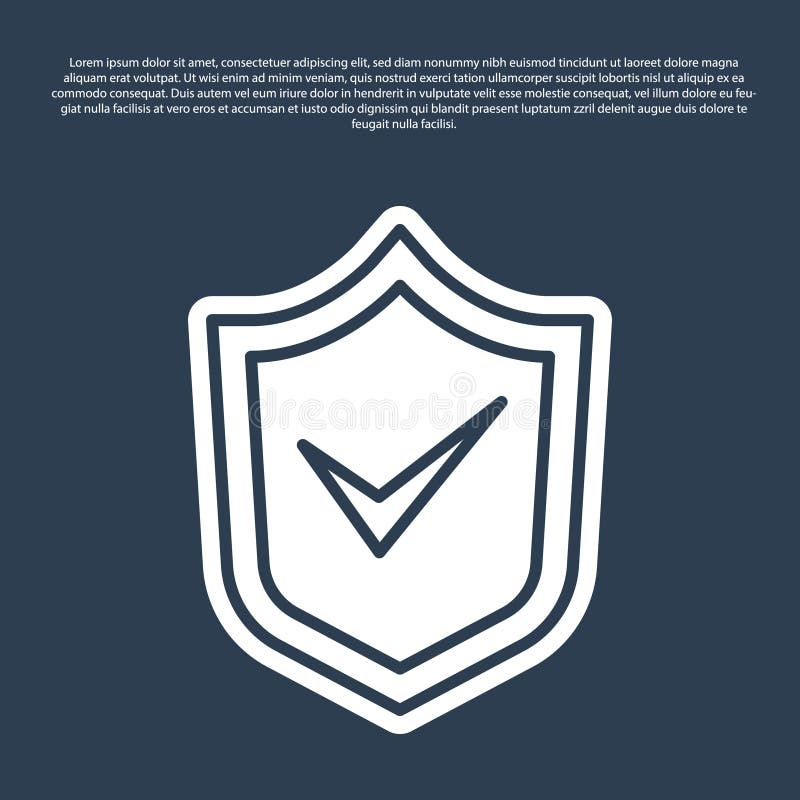 Blue Line Shield with Check Mark Icon Isolated on Blue Background ...