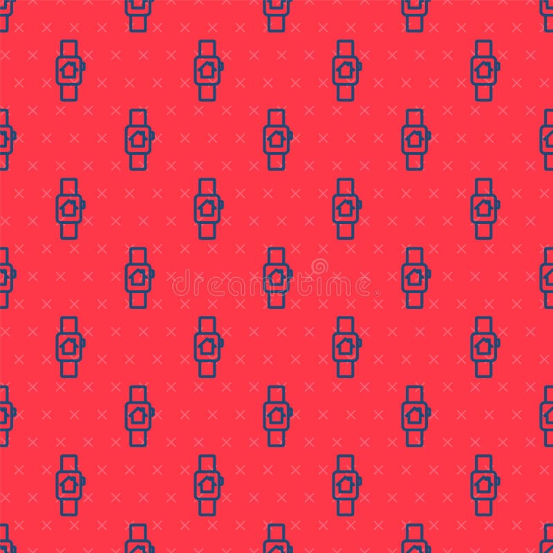 Blue Line Smart Home with Smart Watch Icon Isolated Seamless Pattern on ...