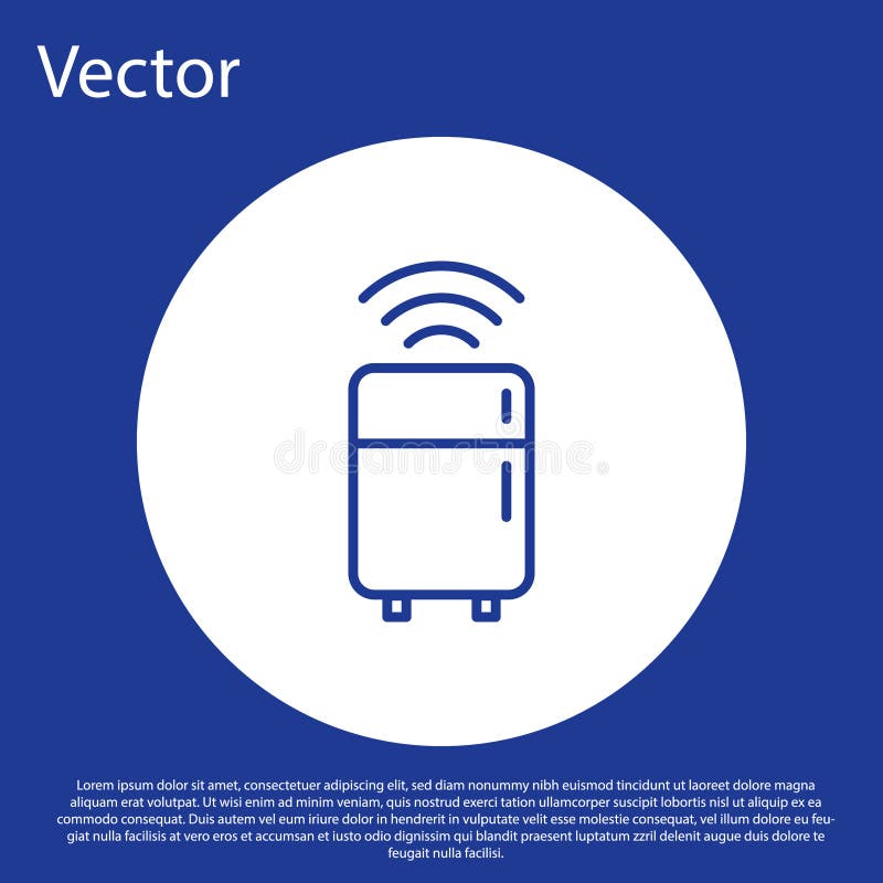 Blue Line Smart Refrigerator Icon Isolated on Blue Background. Fridge ...